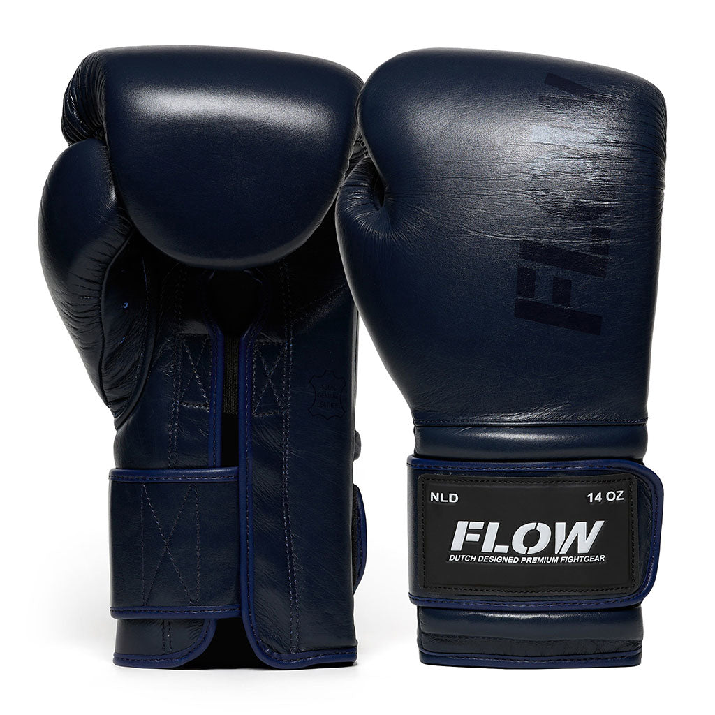 Flow - Challenge Boxing Gloves - Real Leather - Dark Blue – Kickboxing ...
