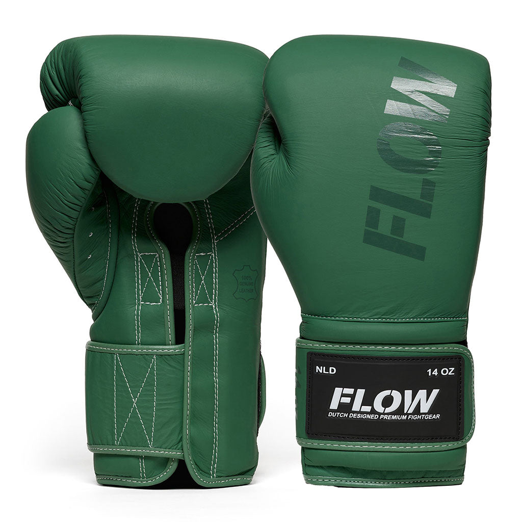 Flow - Challenge Boxing Gloves - Real Leather - Green – Kickboxing-shop.nl