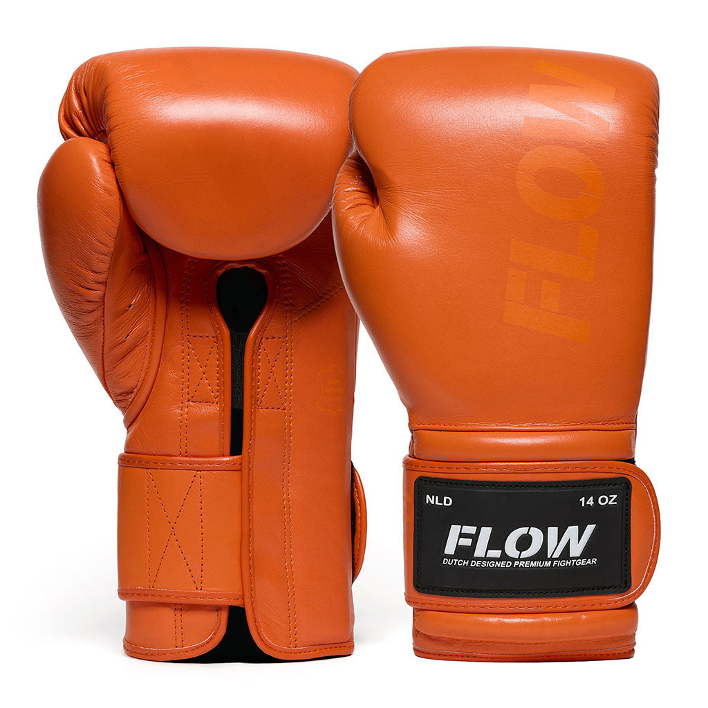 Flow - Challenge Boxing Gloves - Real Leather - Orange – Kickboxing-shop.nl